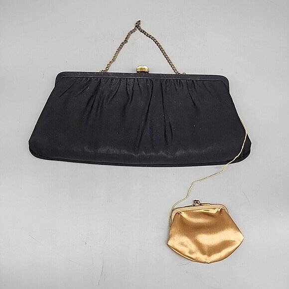 after five | Bags | Vintage After Five Black Fabric Clutch Gold ...